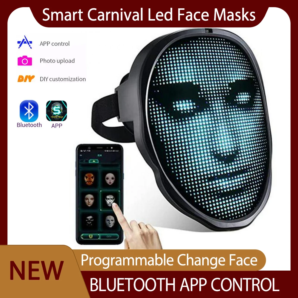 NEW-Bluetooth-APP-Control-Smart-Carnival-Led-Face-Masks-Display-Led ...