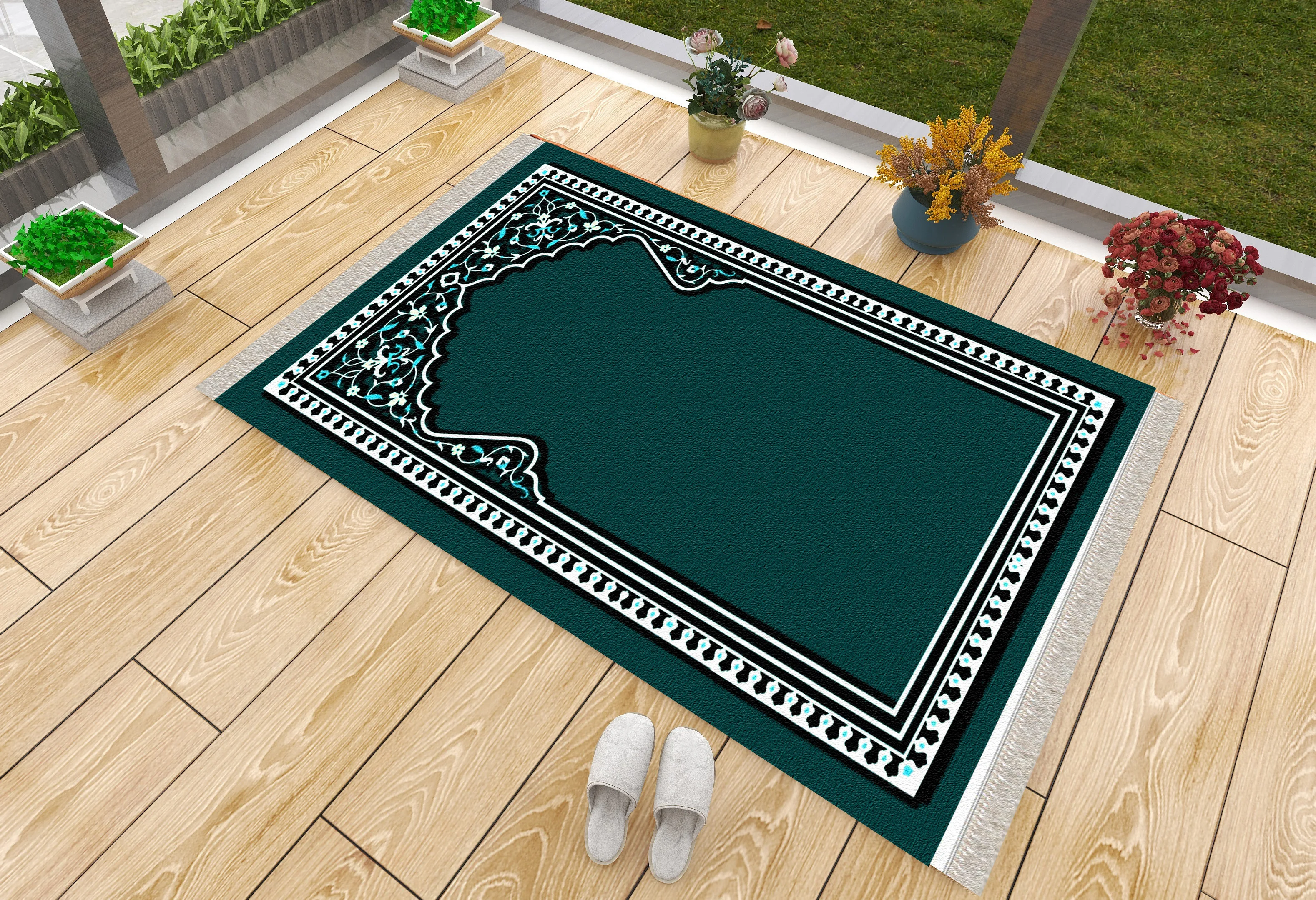 Luxury-Thick-Prayer-Rug-Blue-White-Modern-Muslim-Eid-Ramadan-Religious ...
