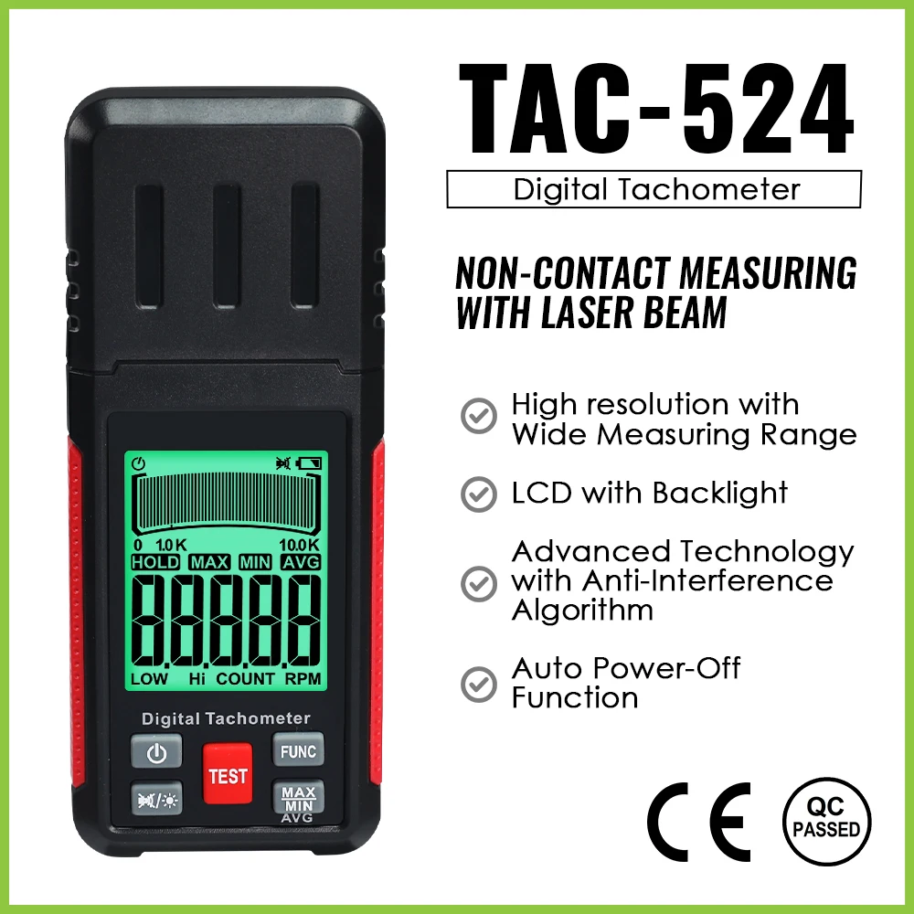 Digital High-Precision Tachometer Non-contact Tester RPM Laser 10 ...