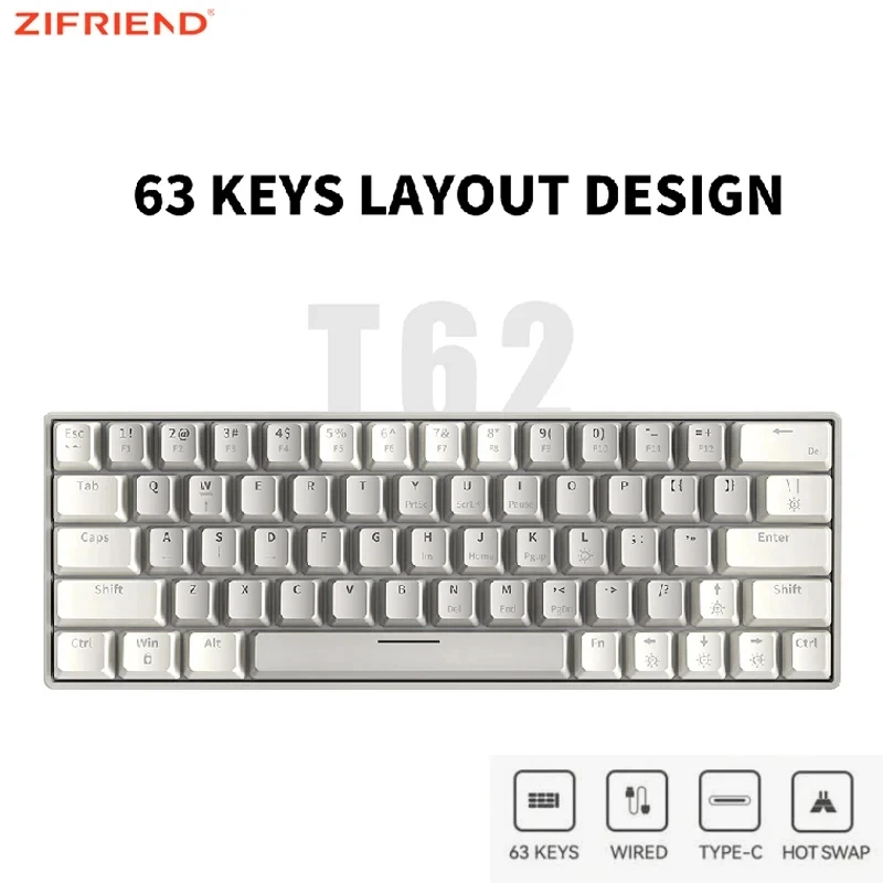 ZIFRIEND-T62-New-Mechanical-Keyboard-Rainbow-RGB-Effect-63-Keys-Hot ...