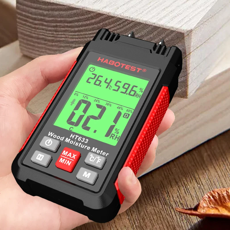 HT633-Two-Pins-Digital-Wood-Moisture-Meter-Wood-Humidity-Tester ...