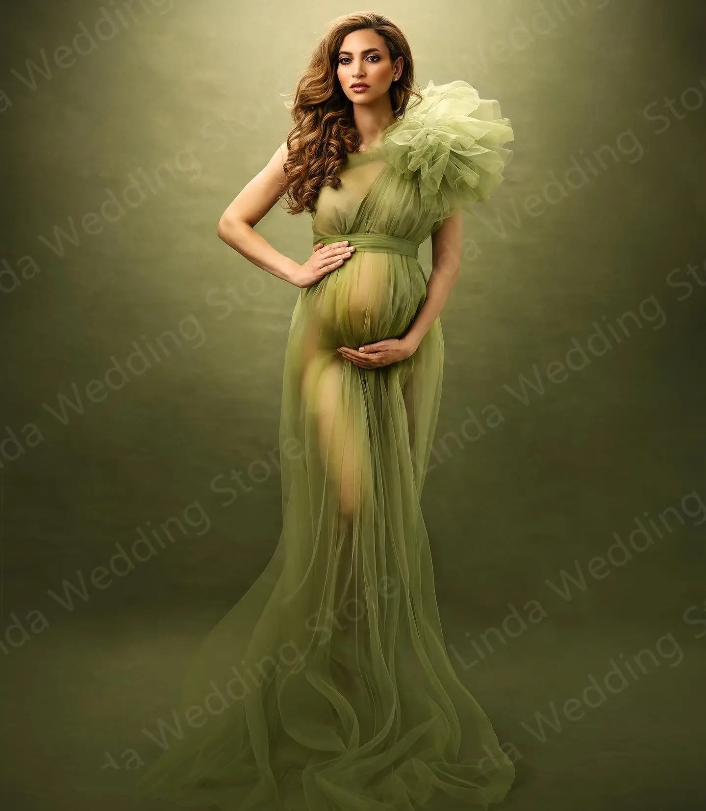 Green-One-Shoulder-Maternity-Dress-for-Photography-Bridal-Dress ...
