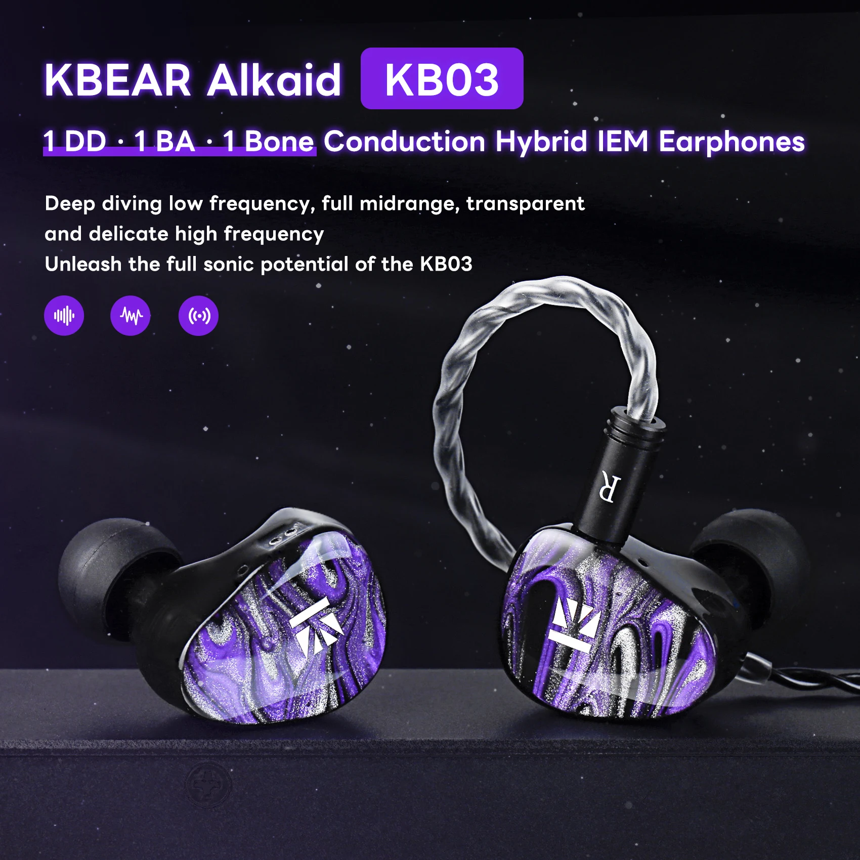 KBEAR KB03 골전도 & DD & BA 하이브리드 이어폰 3D 프린팅 HIFI 베이스 이어버드 메탈 모니터 헤드폰 게이밍 ...