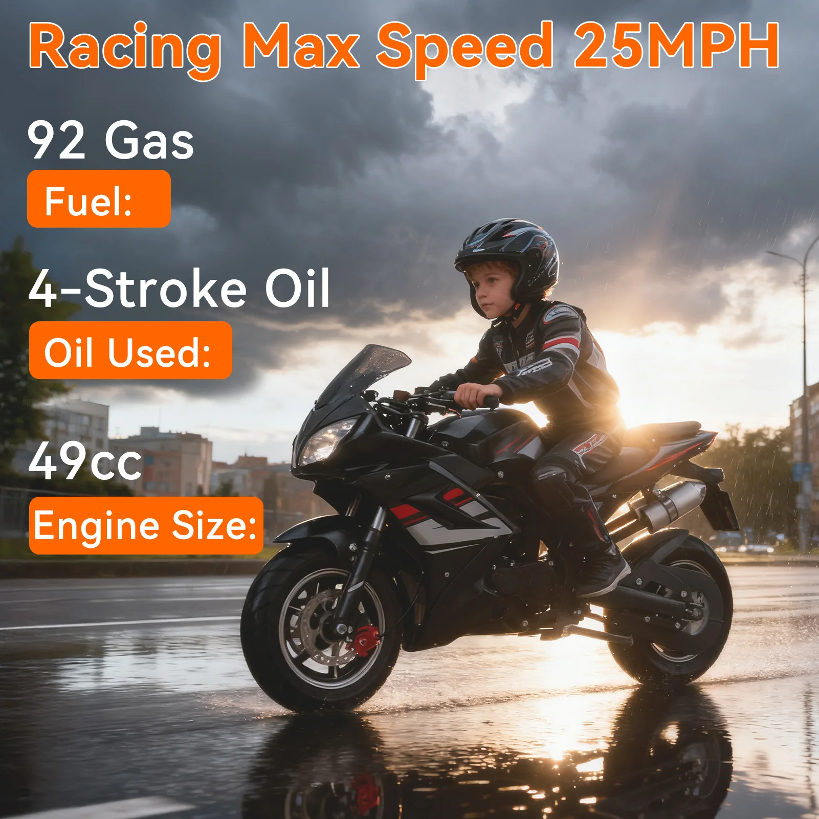 49cc 4-Stroke Pocket Rocket Motorcycle 8 Inch Wheels Mini Motorcycle ...