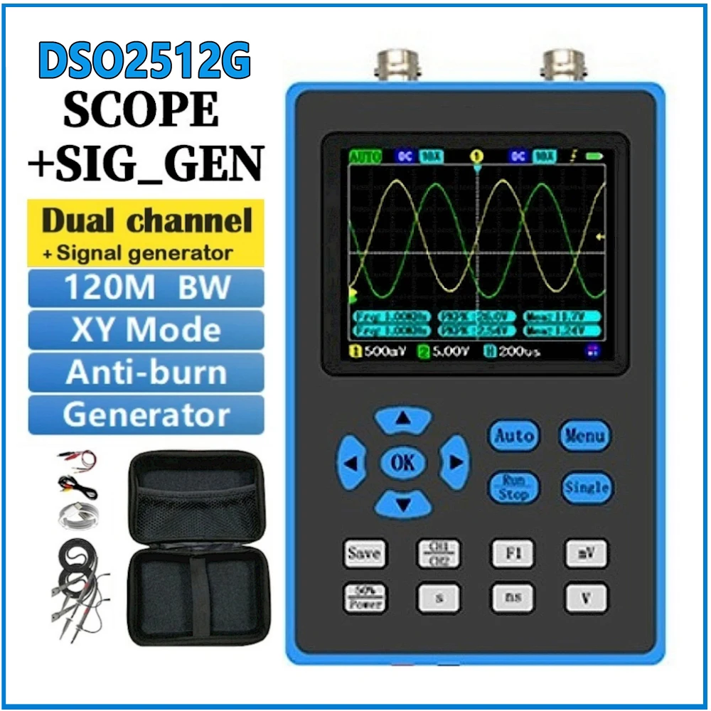 DSO2512G 2.8 Inch Handheld Digital Oscilloscope 120M Bandwidth Dual ...