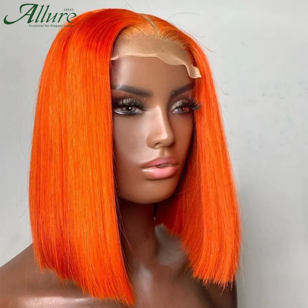 Orange-Bob-Cut-Lace-Wigs-Women-Human-Hair-Ginger-Straight-Bob-T-Part ...