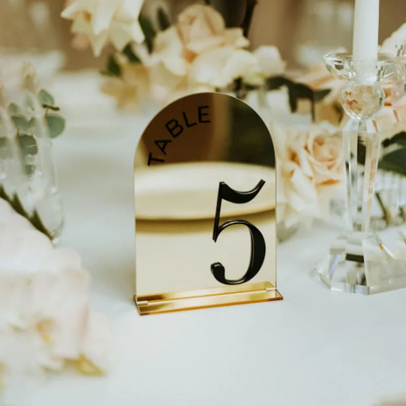 Arched Table Number Wedding Gold Mirror Acrylic Signs 3D Number Wedding ...