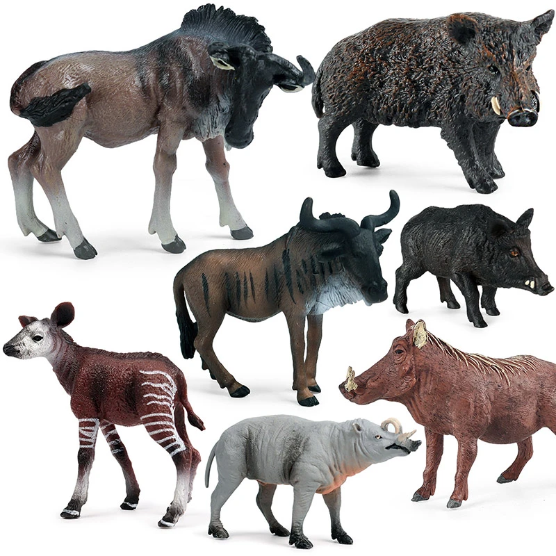 Simulação Javali Selvagem Okapi Gnu Africano Animal Figuras de Ação ...