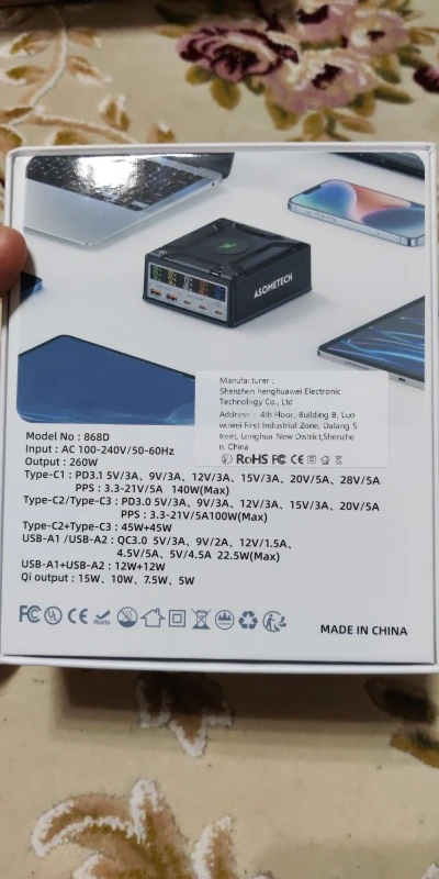 260W USB C GaN Charger, Ubigbuy 140W 5-Port PD3.1 USB C Charging Station,Desktop Wireless USB C ...