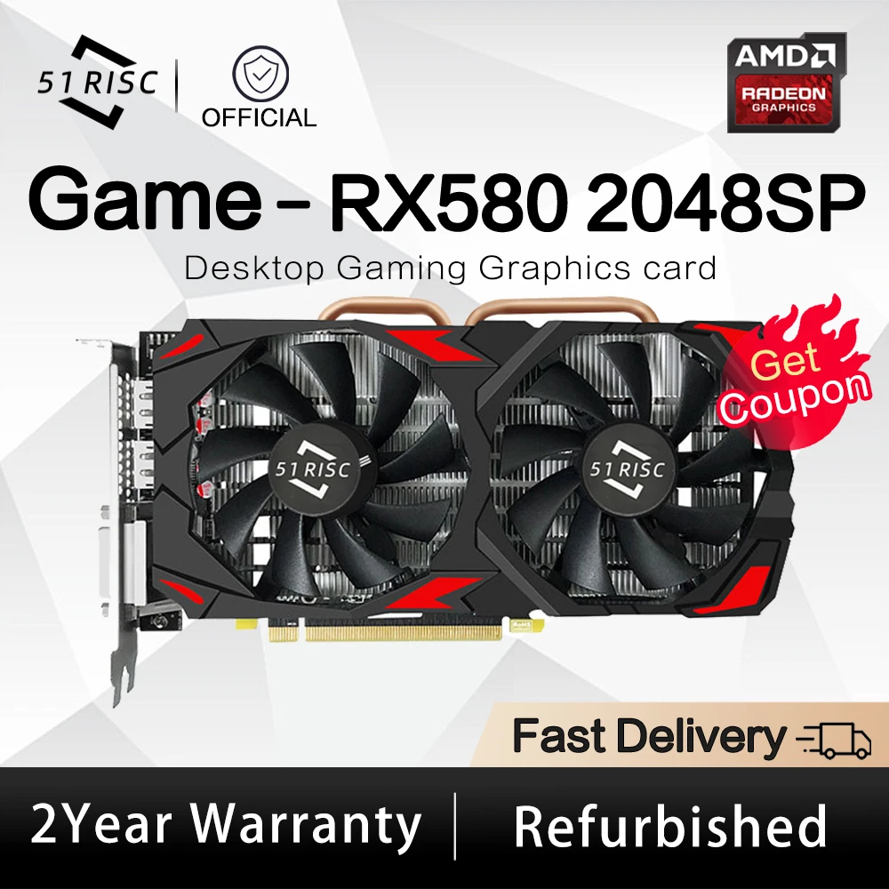 51 51RISC Video kartı AMD RX 580 8G 256Bit RX580 serisi kartları için ...