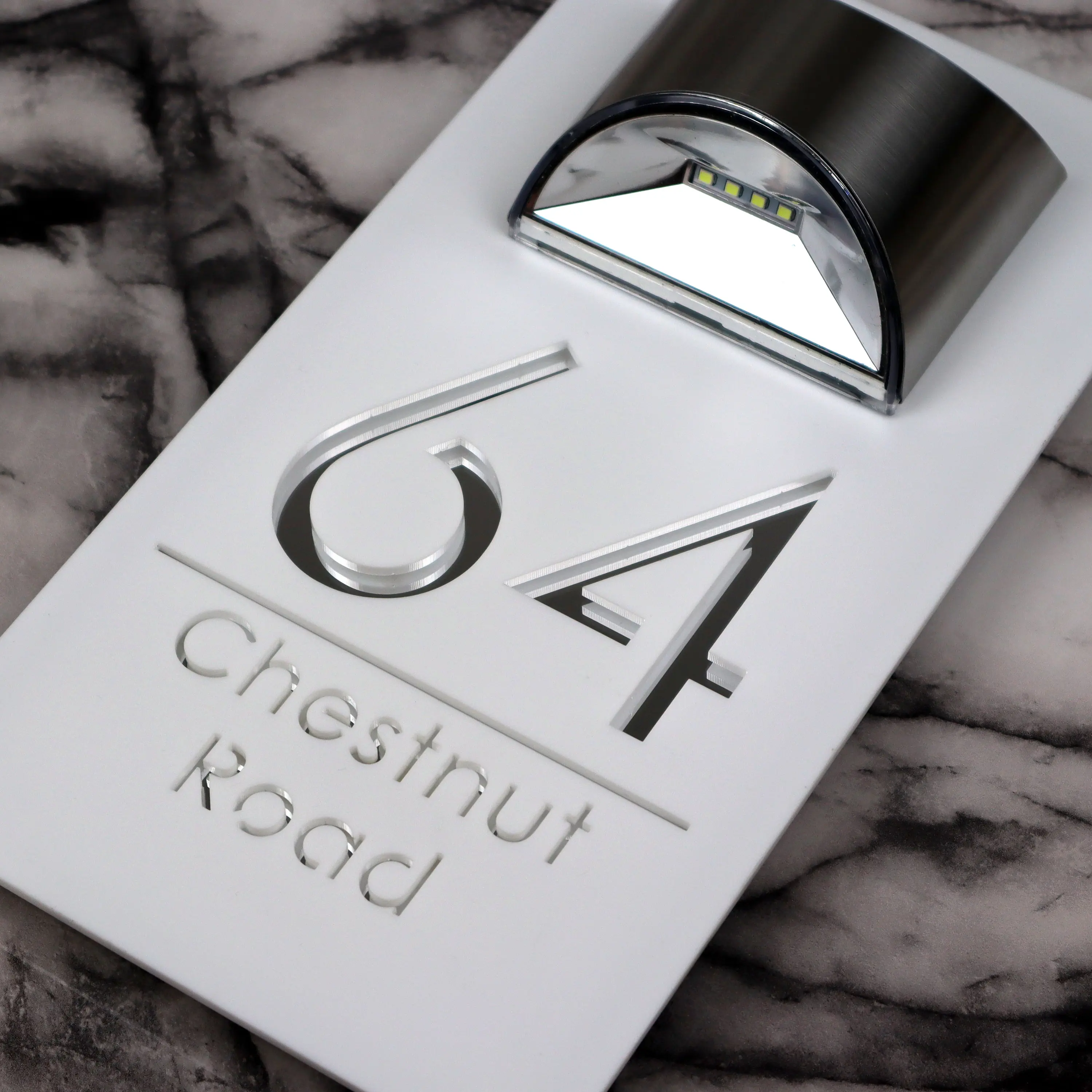 Matt-White-house-number-sign-with-solar-light-laser-acrylic-Mirror ...