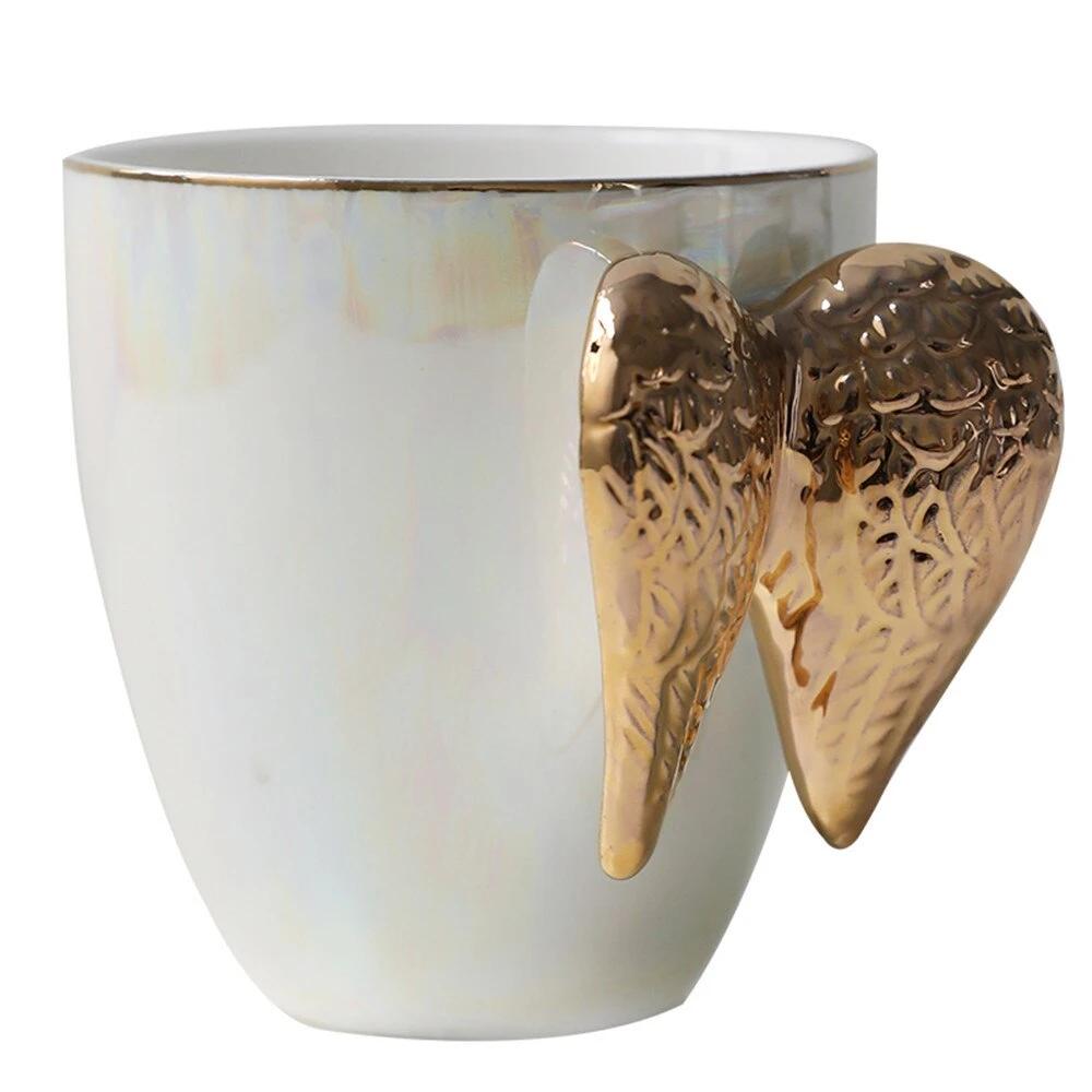 Luxury Ceramic Cup With Angel Wings Handle Gold Plated Creative Coffee ...