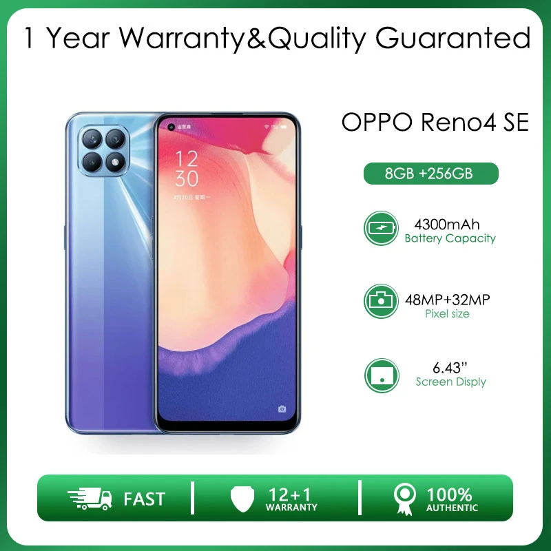 OPPO Reno4 se Refurbished Original Unlocked Phone 8GB 256GB ROM 6.43 inches 48MP 4G LTE Dual Sim ...