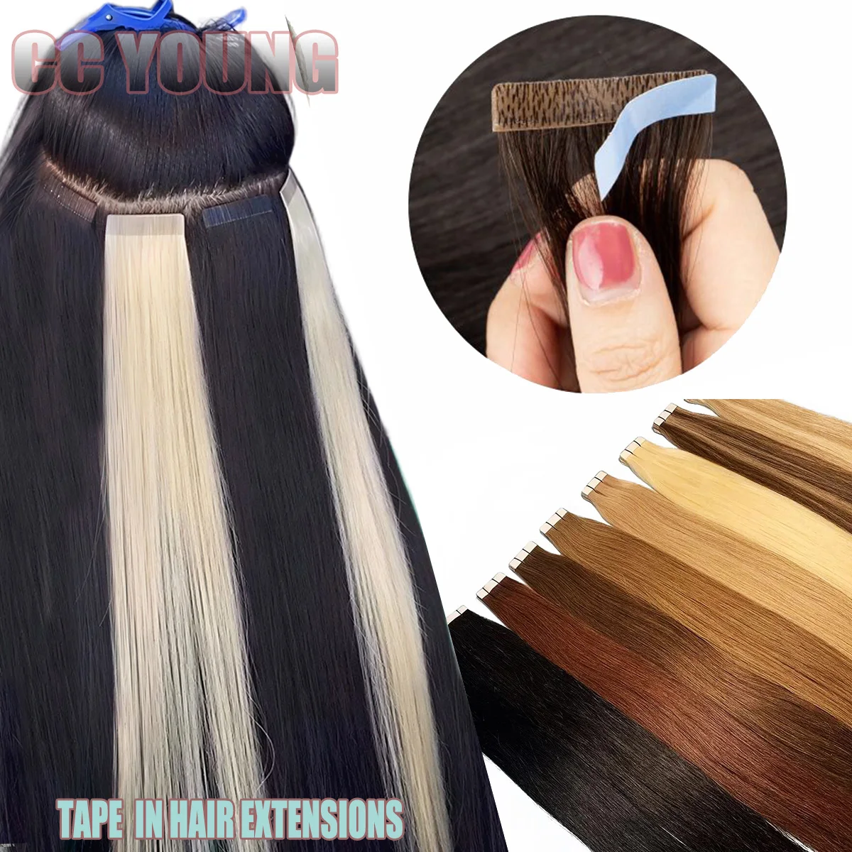 100% Human Hair Tape in Hair Extensions Silky Straight Remy Hair ...