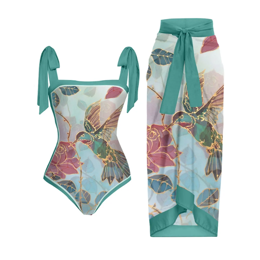 Female-Retro-Swimsuit-with-Skirt-Green-Holiday-Beach-Dress-Designer ...