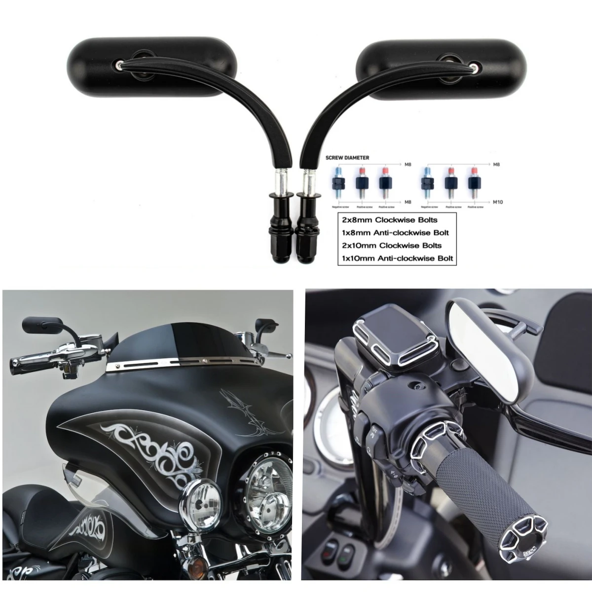 8mm-10mm-Black-Motorcycle-Rectangle-Handlebar-Rearview-Mirrors-For ...
