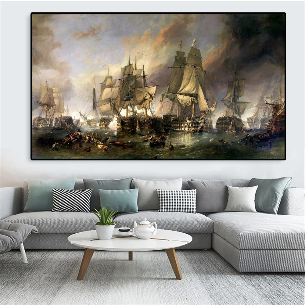 Vintage-Oil-Painting-Poster-The-Battle-of-Trafalgar-Painting-Wall-Art ...