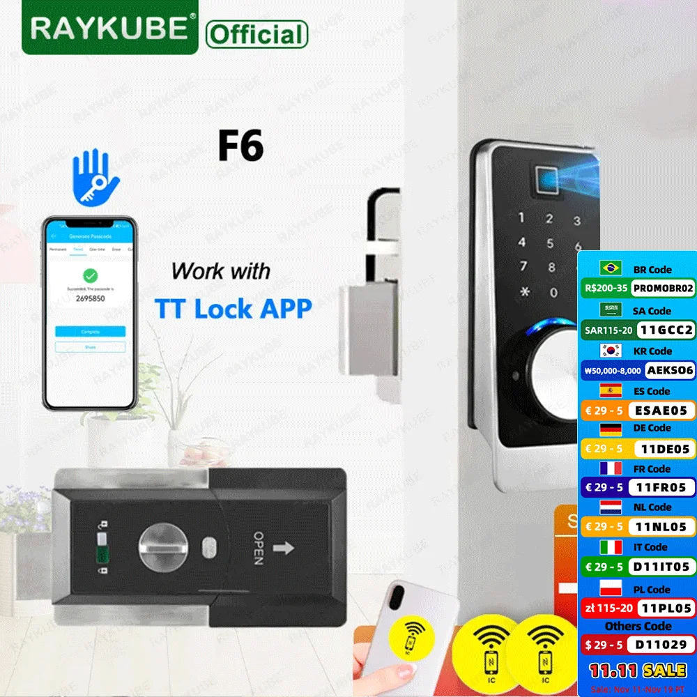 NEW RAYKUBE F6 TT Lock Bluetooth Fingerprint Deadbolt Smart Door Lock ...