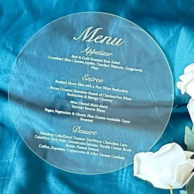 Round-Shape-Acrylic-Wedding-Menu-Cards-Custom-Transparent-Menu-on-Table ...