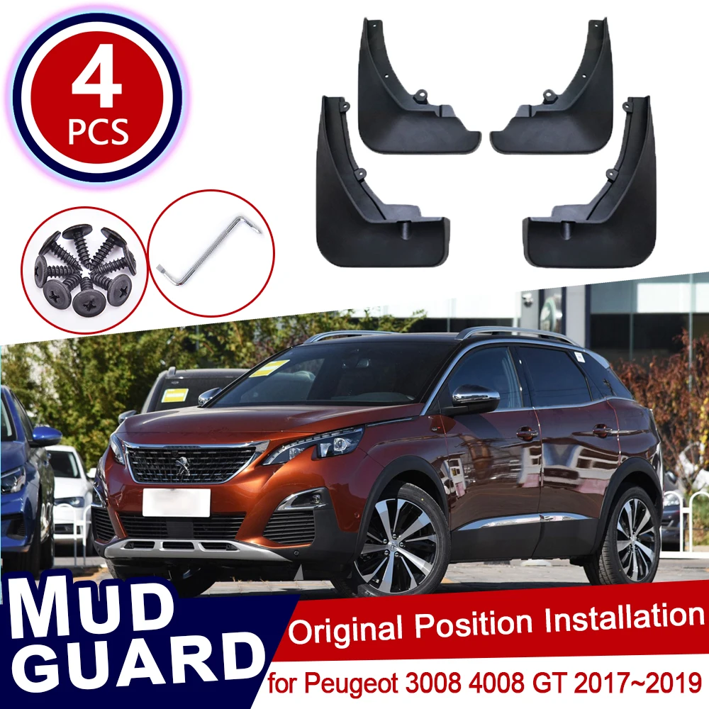 푸조 3008 P84 4008 GT 2017 ~ 2019 용 머드 가드, 자동차 머드 플랩 앞뒤 바퀴 스플래시 가드 펜더 플라스틱 머드 플랩 액세서리| | - AliExpress