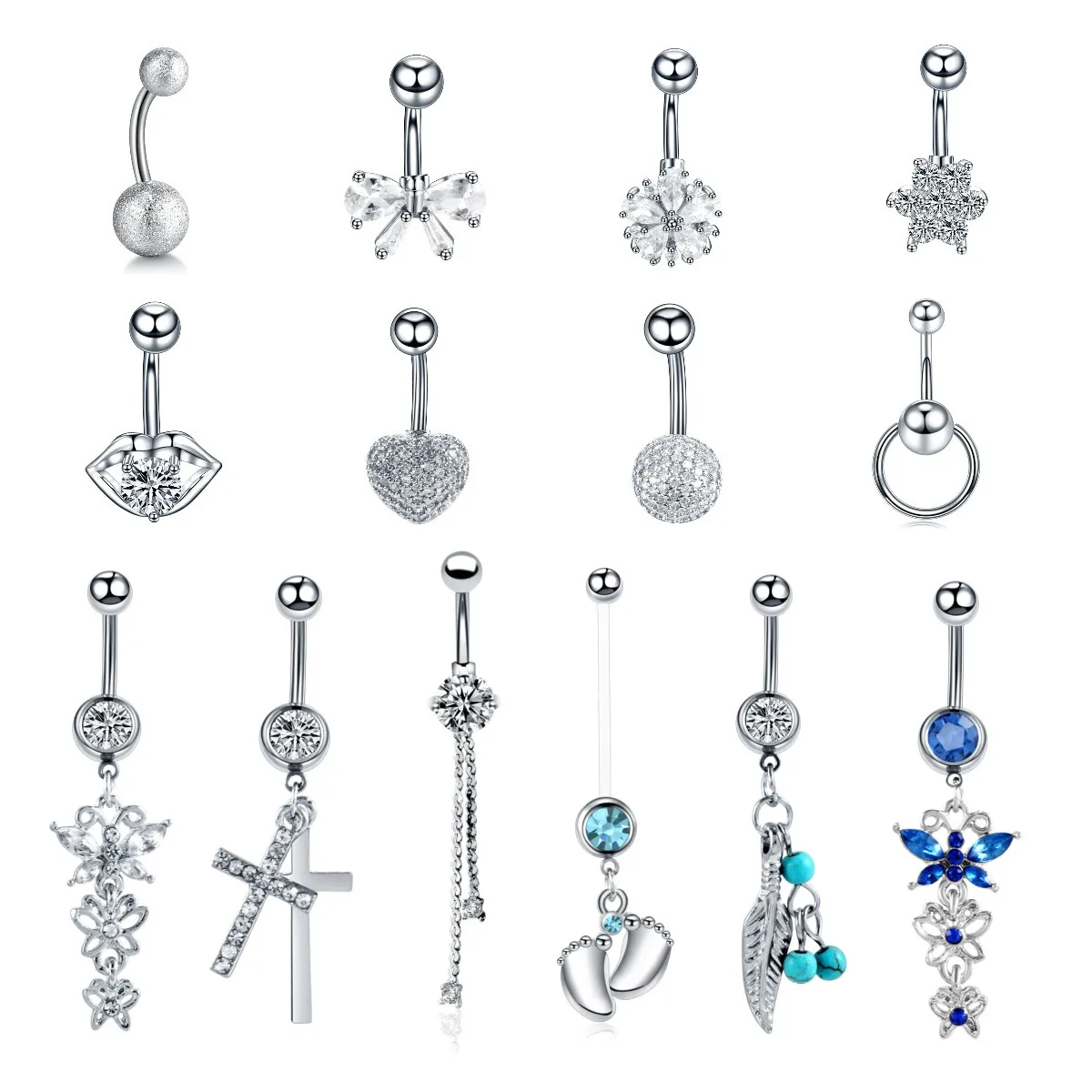 1PC Crystal Ball Butterfly Navel Piercing Ombligo Stainless Steel Belly ...