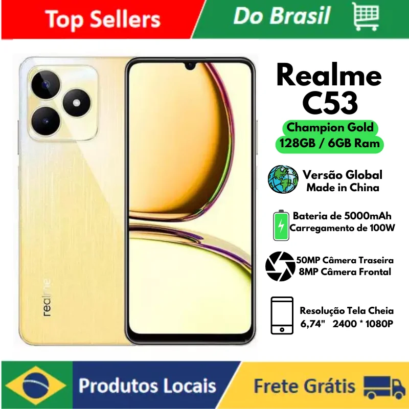 Realme C53 128GB Champion Gold 6GB RAM Versão Global