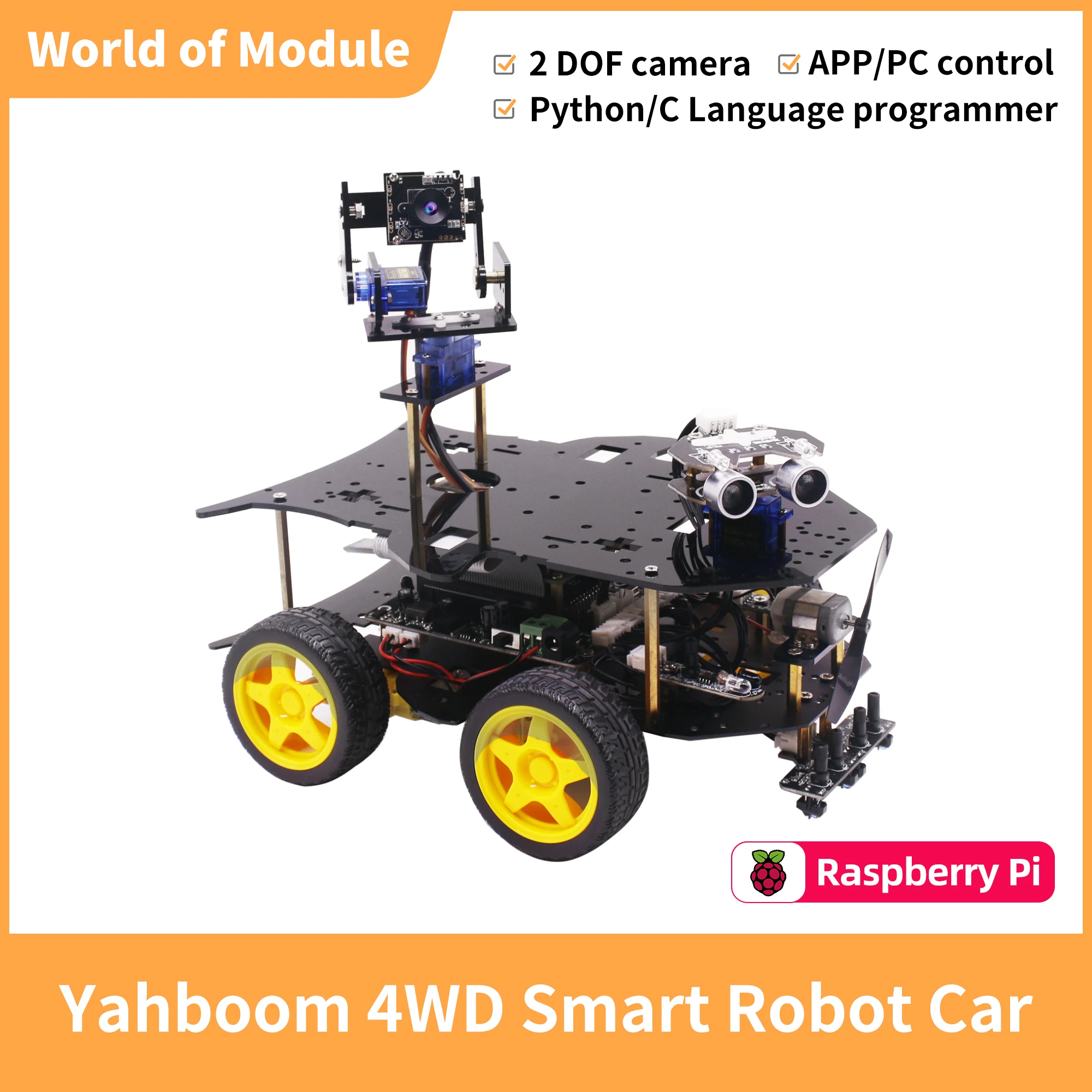 Raspberry Pi 4 4b 4wd Car Kit With Hd Camera Ai Recognition Python ...