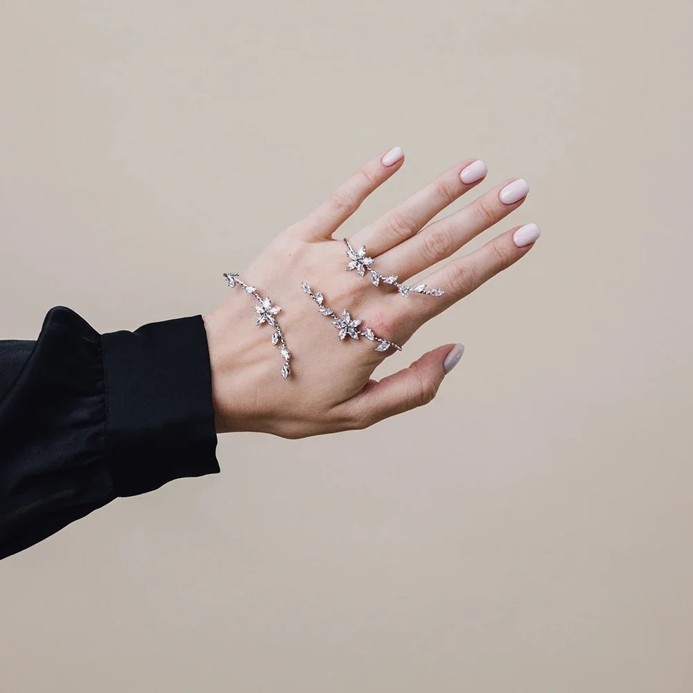 Luxury-CZ-Flower-Plam-Bracelet-Bridal-Finger-Rings-Women-Jewelry ...