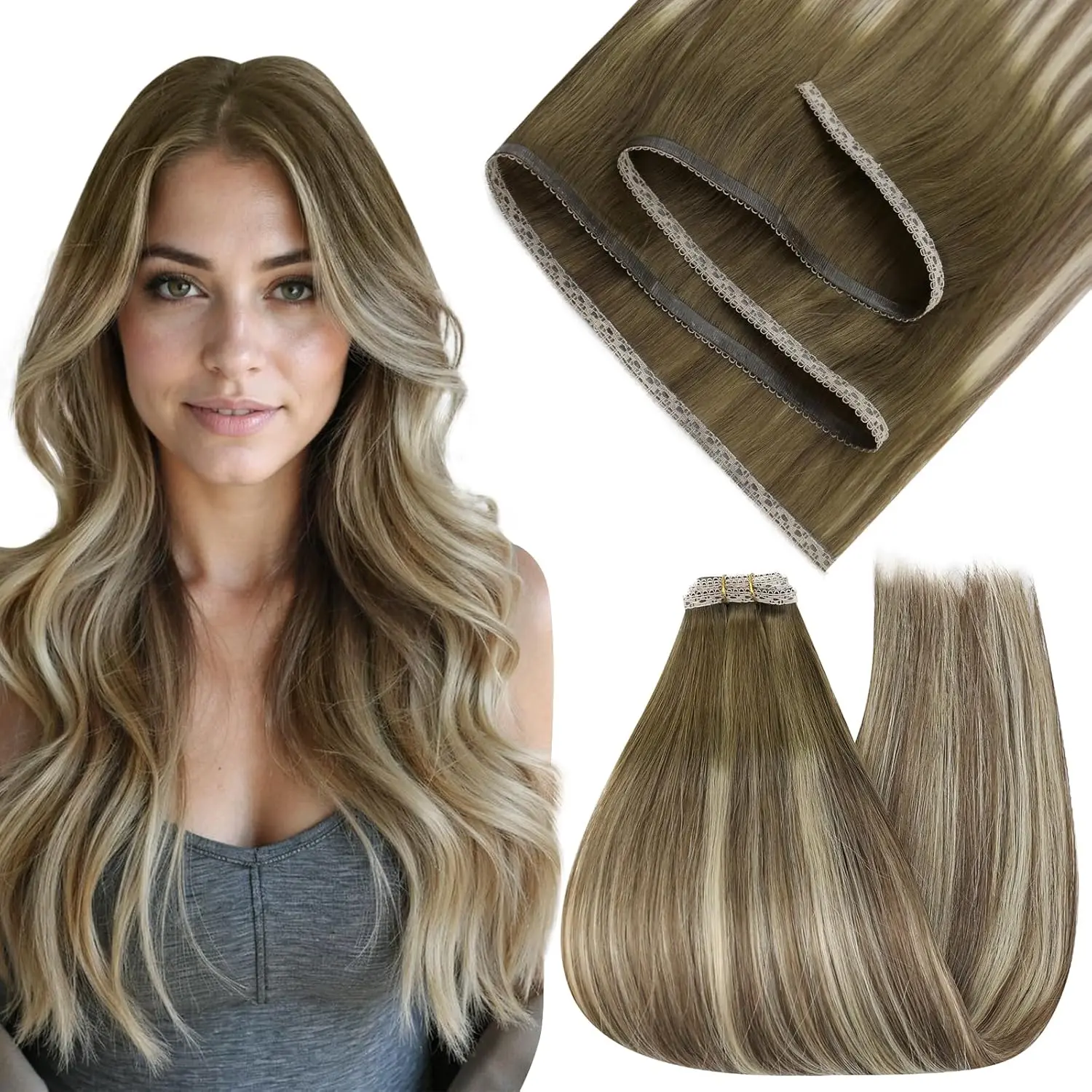 Moresoo Flat Weft Extensions Soft Remy Hair for Women Sew In Hair ...
