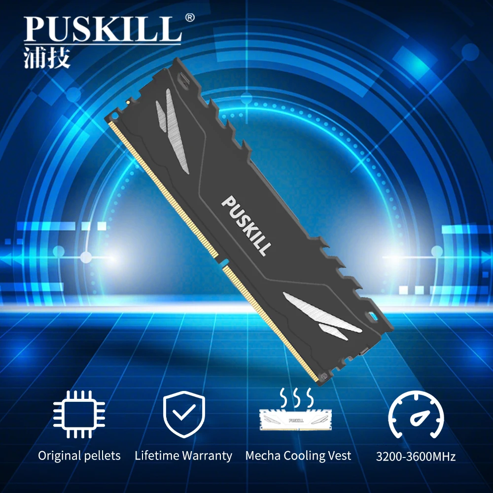 Memória Puskill Udimm, DDR4, DDR3, 4GB, 8GB, 16GB, 1333MHz, 1600MHz, 2666MHz, 2400MHz, 2133MHz ...