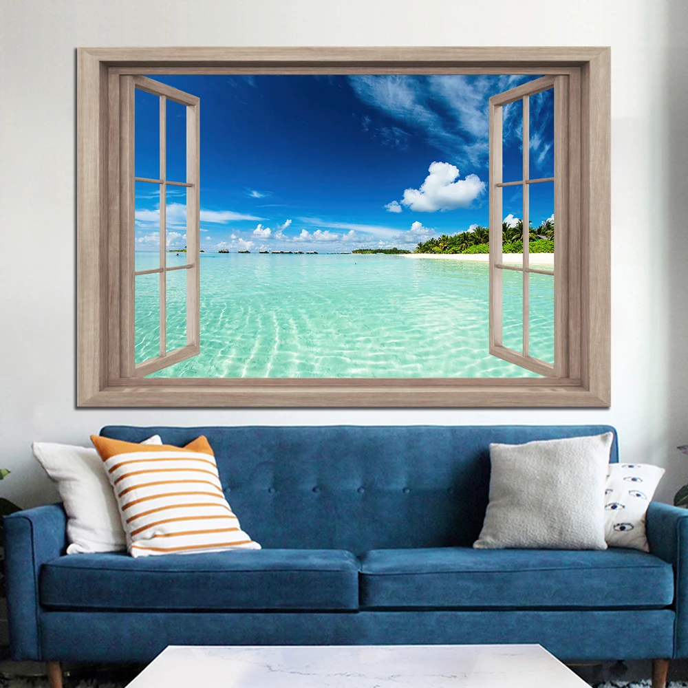 Modern-Summer-Beach-Coconut-Tree-3d-Wall-Sticker-Seaside-Landscape ...