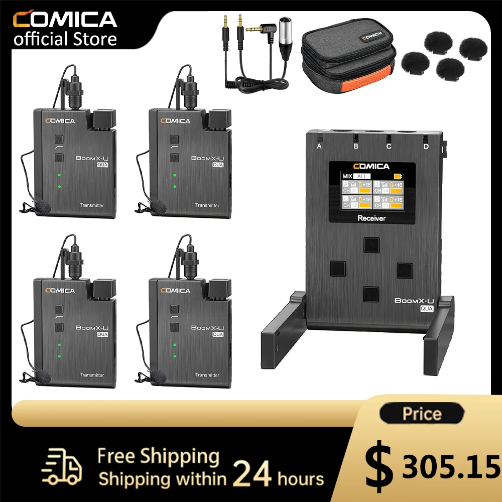 Comica BoomX-U QUA UHF Wireless Lavalier Microphone 24-Channel Wireless ...