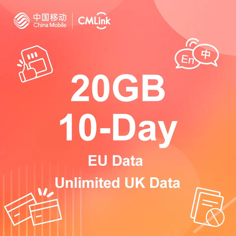 10-Day 20GB EU Data, Unlimited UK Data, 100 UK/EU mins, one-off package ...