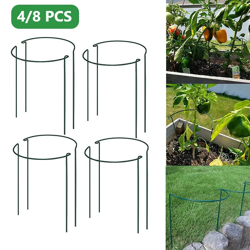 4-8-PCS-Plant-Support-Pile-Half-Round-Ring-Stake-Outdoor-Garden-Flower ...