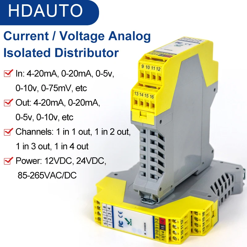 DC Current / Voltage Analog Isolated Distributor Signal Isolator 4-20ma ...