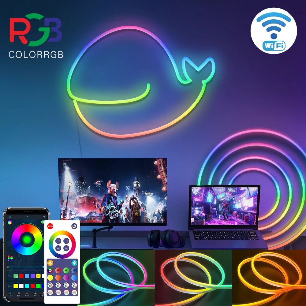 Colorrgb, Tuya Smart Led Luz De Néon Rgbic Dreamcolor Ws2812 Impermeável Flexível Pode Ser ...