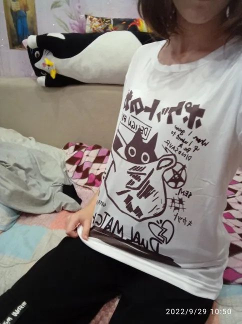 Oversize Cartoon Cat Dual Match T-Shirts - UrbanWearOutsiders