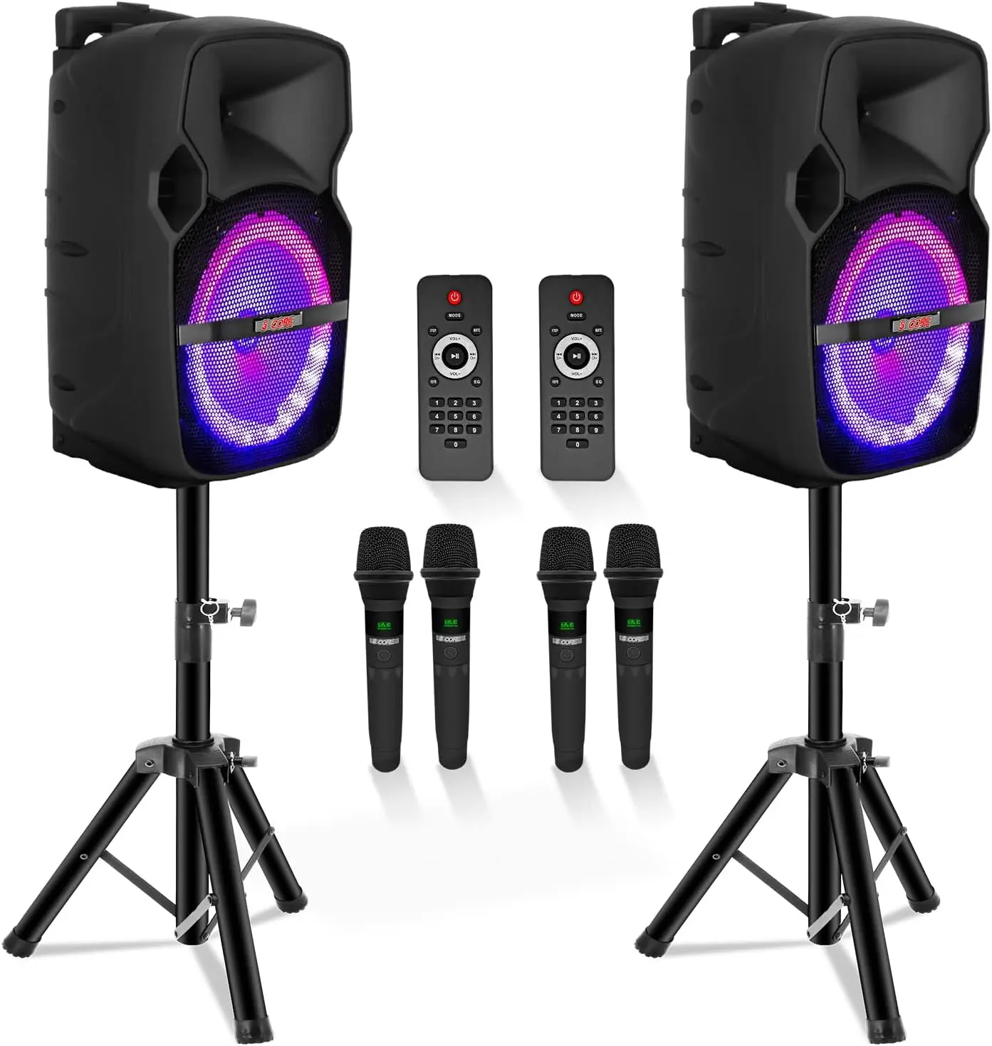 5 Core Party Speaker w Microphone 2Pc 400W Rechargeable Bluetooth Loud ...