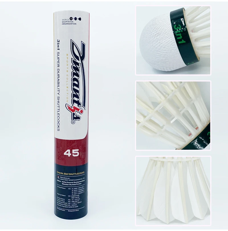 12Pcs Dmantis D45 3in1 Training Goose Feather Shuttlecocks Birdies ...