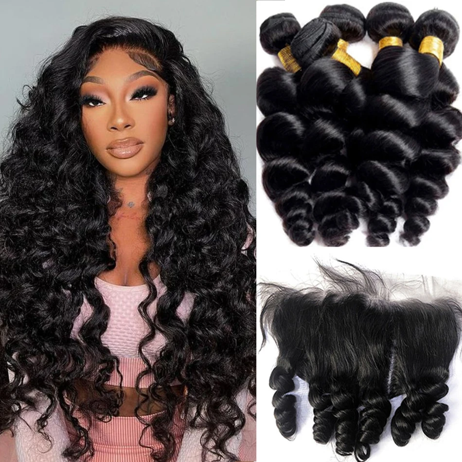 Indian Hair Loose Deep Wave Bundles With Closure Frontal 100% Remy ...