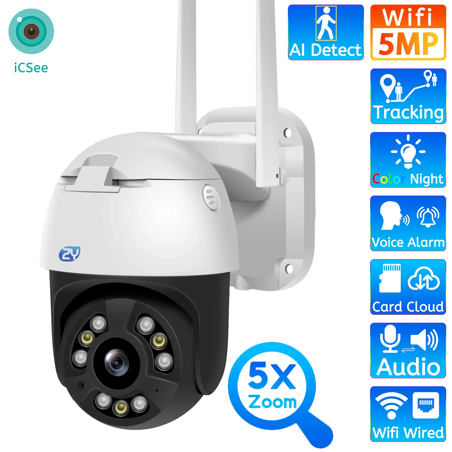 5mp Ip Camera External 5x Optical Zoom Auto Tracking Ptz Color Night ...