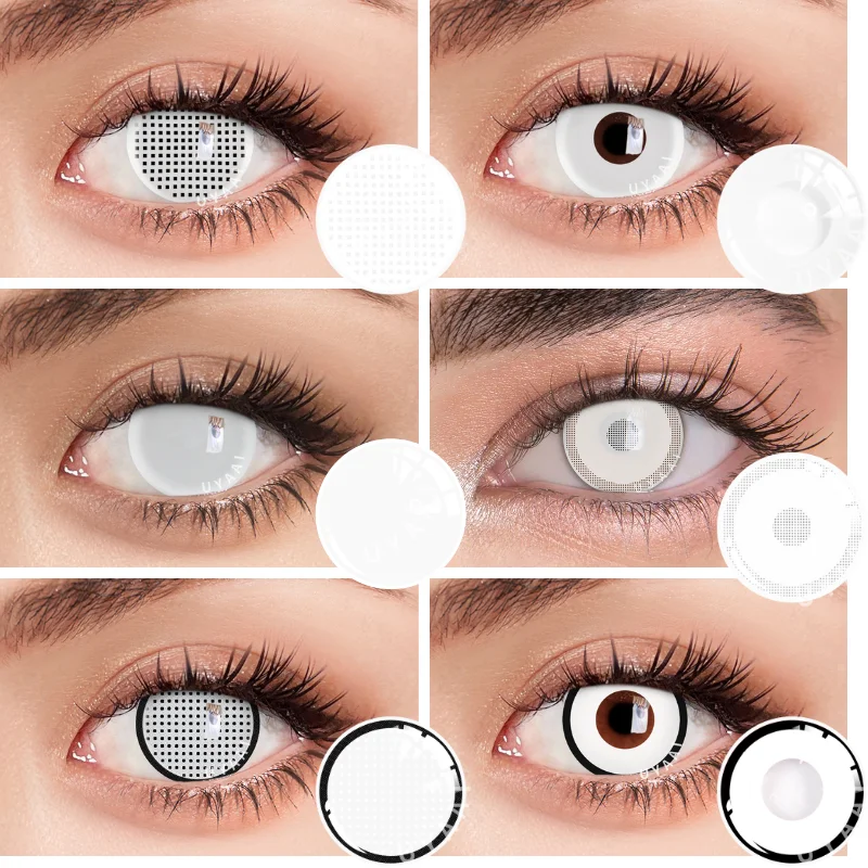 UYAAI 1 Pair White Lens Cosplay Contact Lenses Pupils Eyes Halloween ...