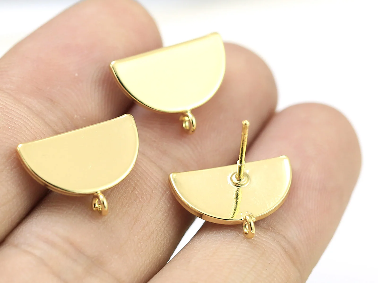 Real-Gold-Plated-Stud-Earrings-Half-Round-Earring-Post-Earring ...