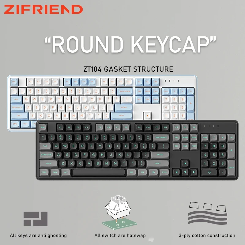 ZIFRIEND-ZT104-Gasket-Structure-Mechanical-Keyboard-104-Keys-Wired ...