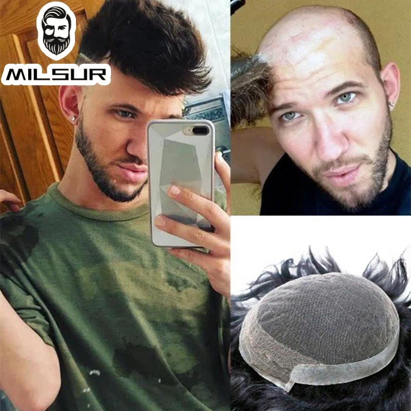 OCT- Men Toupee Lace PU Base Toupee Wig For Men 130% Density Man Wigs ...