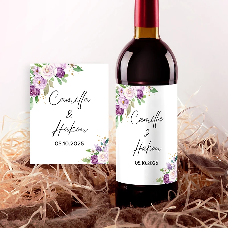 18PCS-Personalized-Wedding-Wine-Bottle-Label-Custom-Lavender-Purple ...