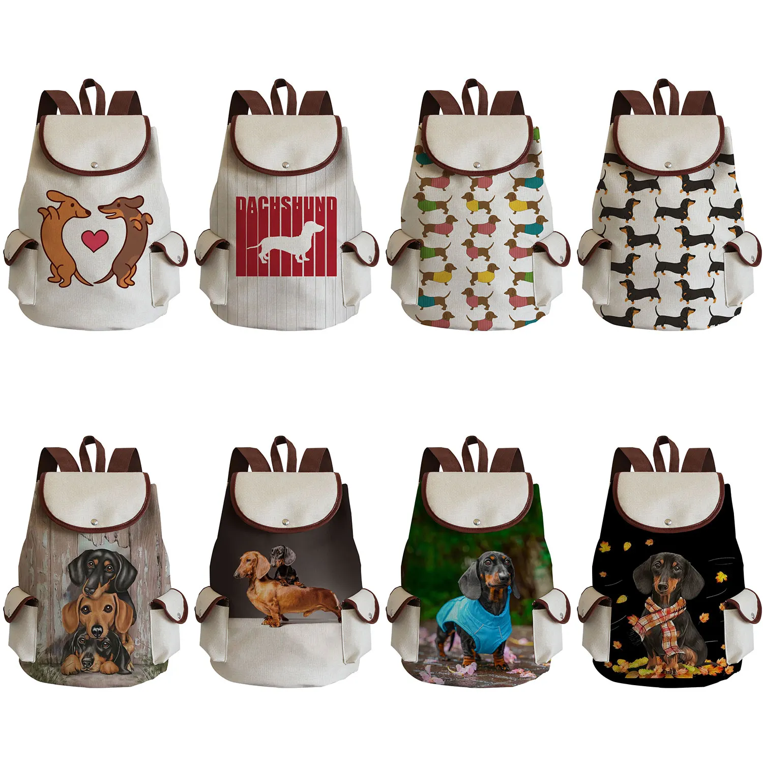 Casual-Kawaii-Dachshund-Dog-Printed-Backpack-For-Women-High-Capacity ...