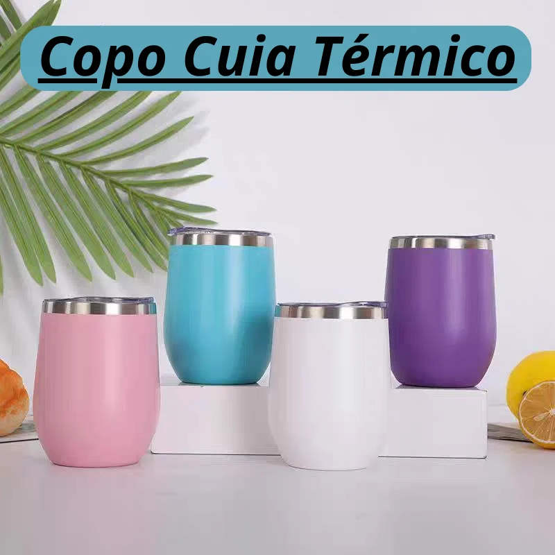 Copo Térmico 350 mL Formato Cuia com Tampa Novidade Excelente Isolante Gelada ou Quente SKYTUR ...