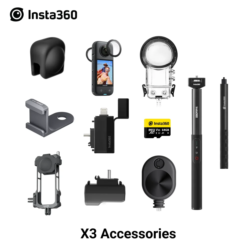 Insta360 X3 Accessories Quick Reader/Mic Adapter/Utility Frame/Dive Case/Power Selfie Stick ...