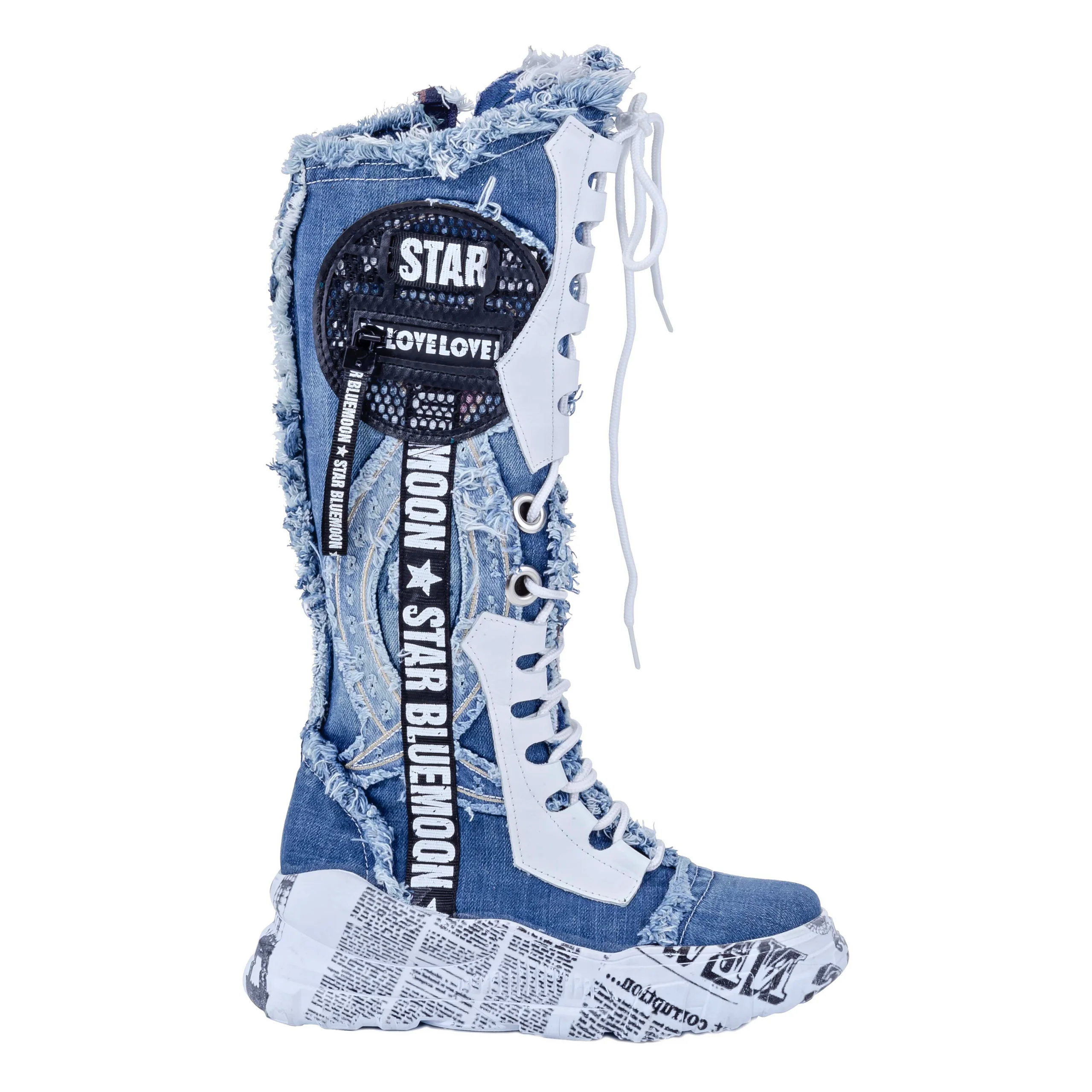 Denim Boot Above Knee Boots Handcrafted Sexy Design Blue Pattern ...